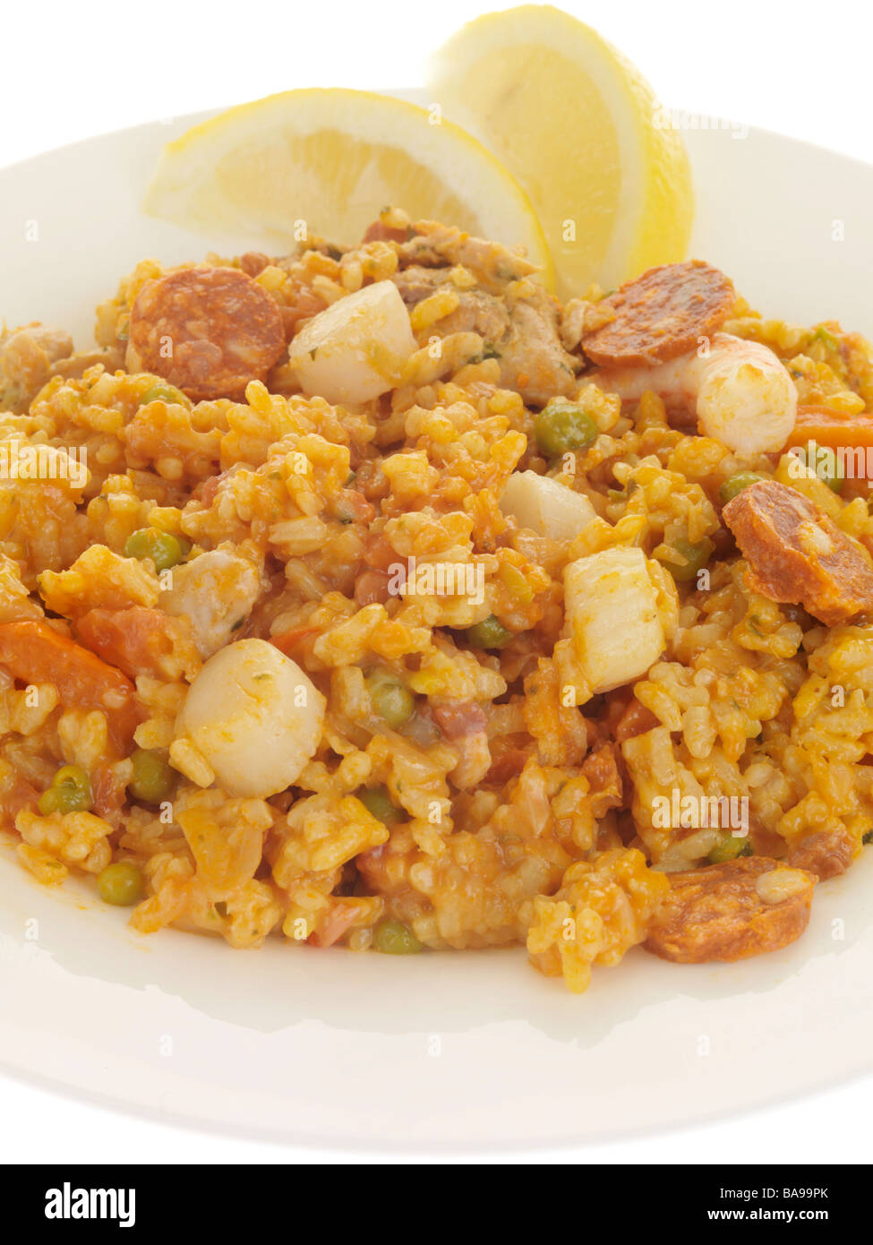 Freshly Prepared Spanish Style Seafood Paella Meal Isolated Against A ...