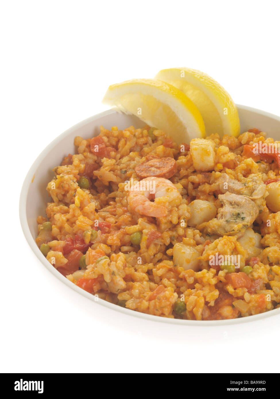 Freshly Prepared Spanish Style Seafood Paella Meal Isolated Against A ...