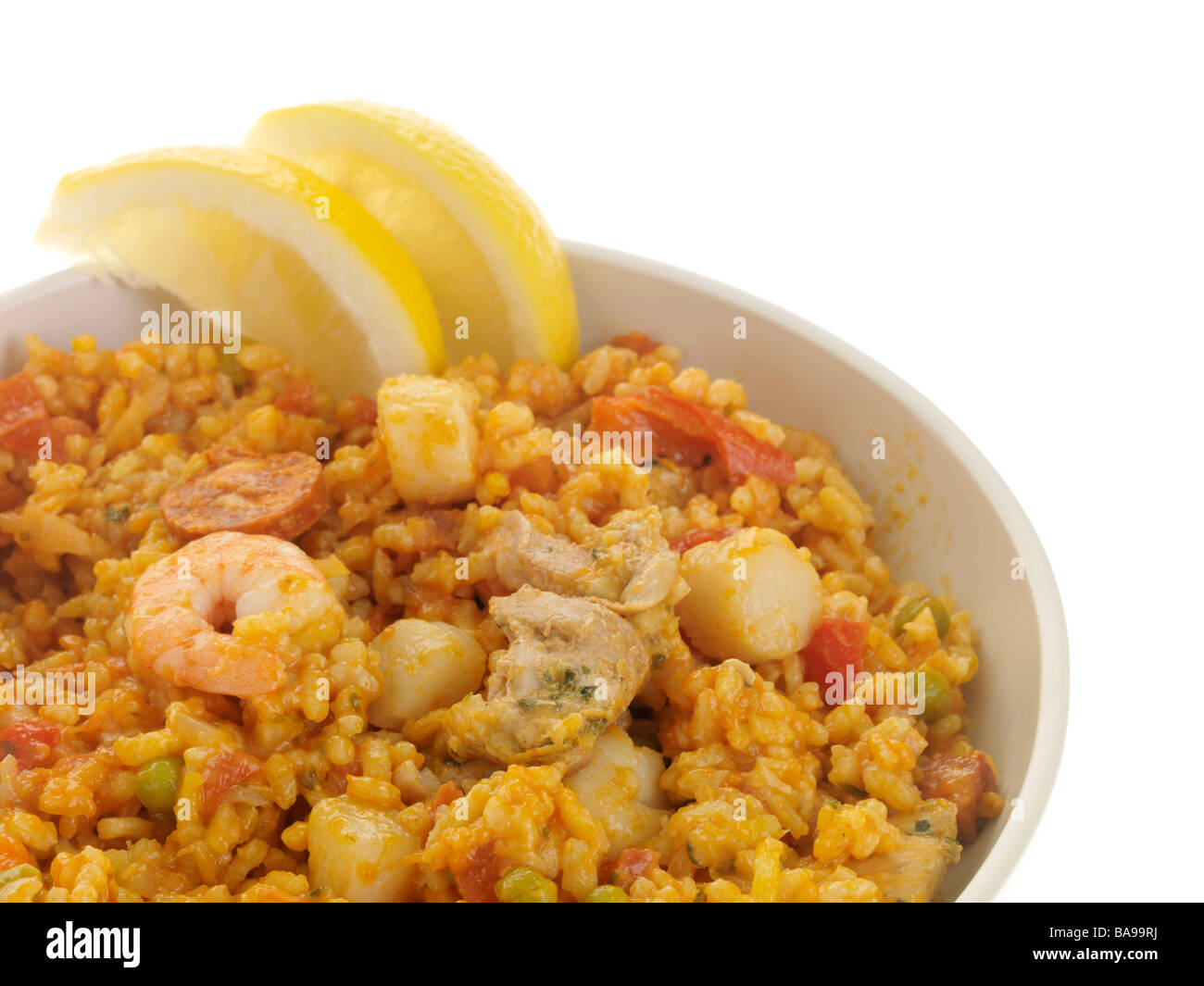 Freshly Prepared Spanish Style Seafood Paella Meal Isolated Against A ...