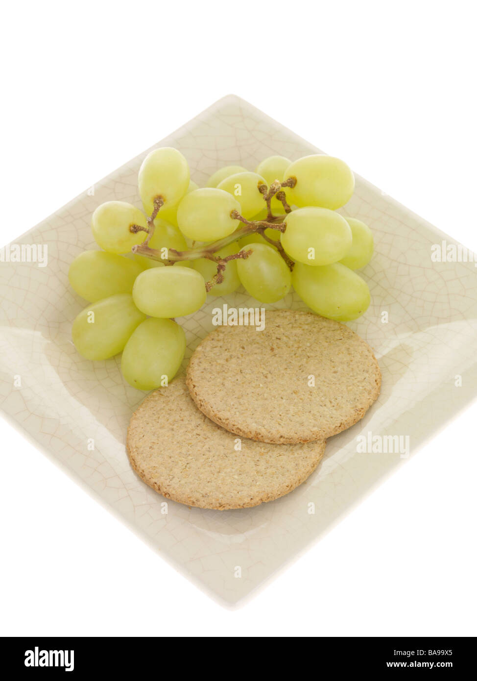 Fresh Ripe Sweet Green Grapes With Healthy Oatcake Biscuits Isolated ...