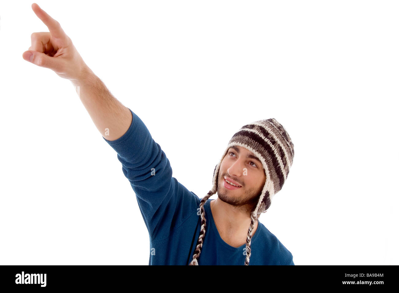 portrait of pointing man with cap Stock Photo - Alamy