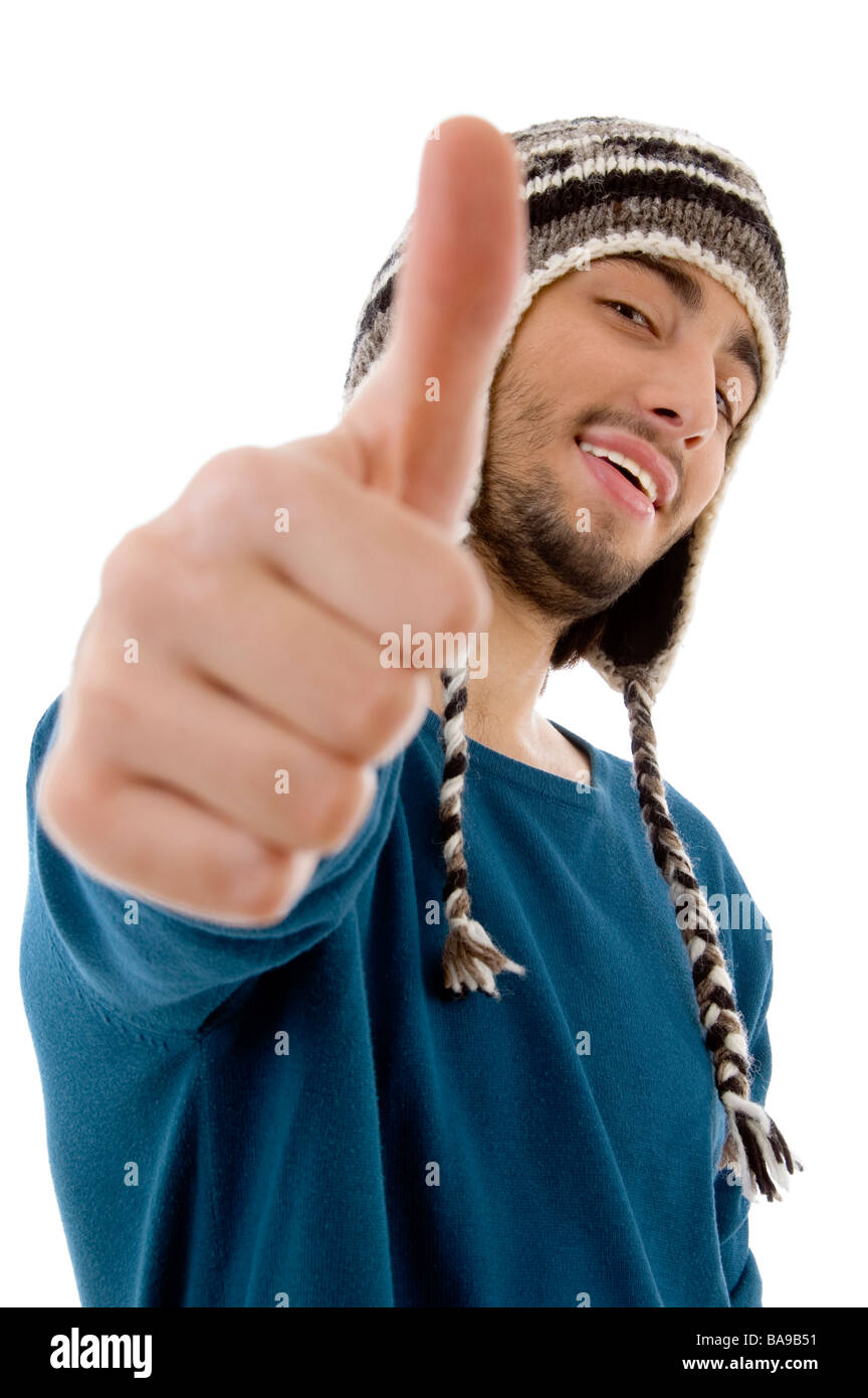 side pose of young male with thumbs up Stock Photo - Alamy