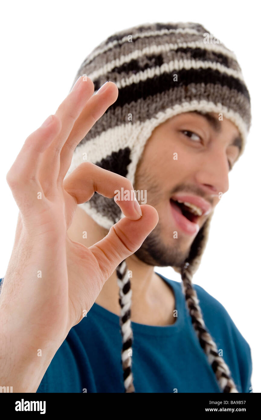 side pose of man showing ok sign Stock Photo - Alamy