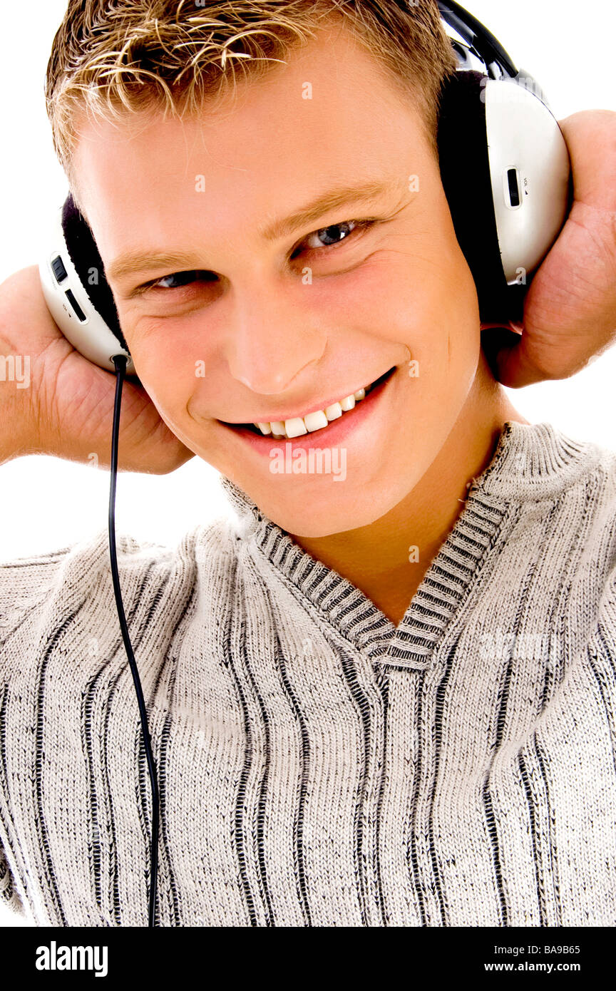 smiling handsome male listening to music Stock Photo - Alamy