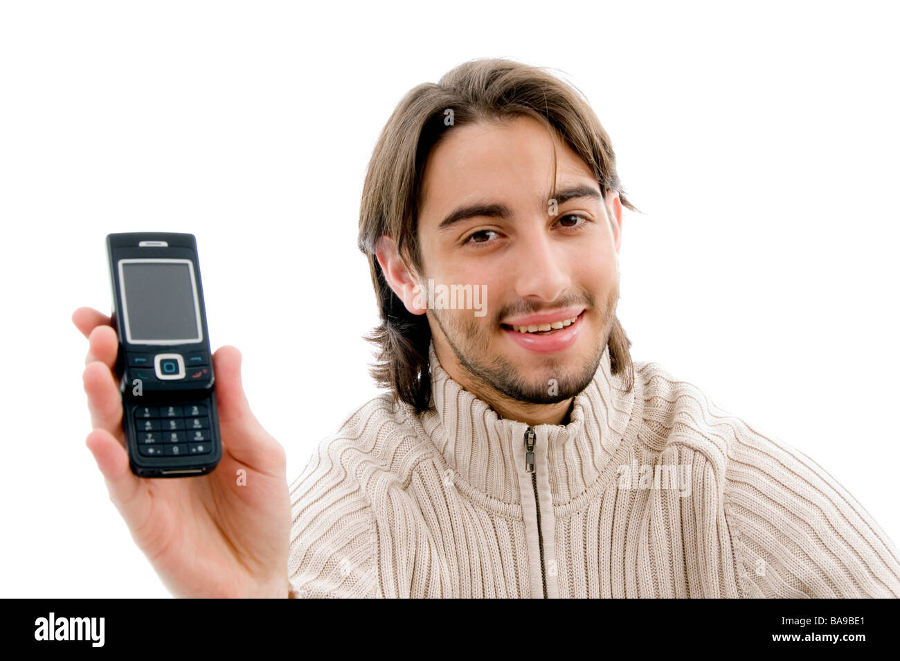 handsome man showing cell phone Stock Photo - Alamy