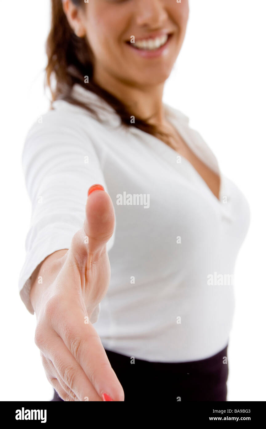 side view of female accountant offering handshake Stock Photo - Alamy