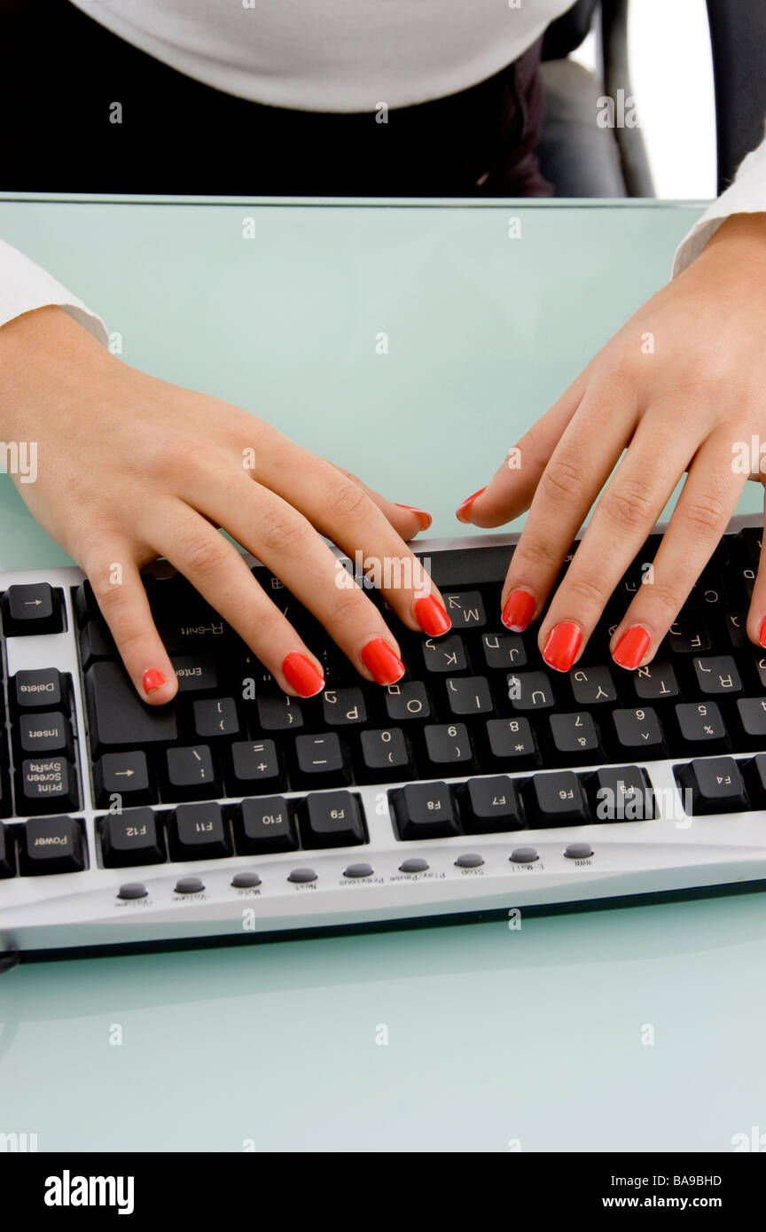front view of female hands working on keyboard Stock Photo - Alamy