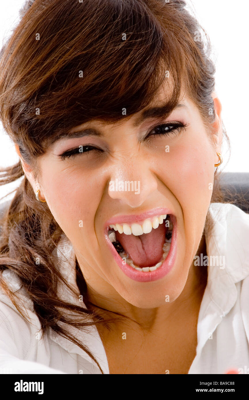 portrait of yelling female Stock Photo - Alamy