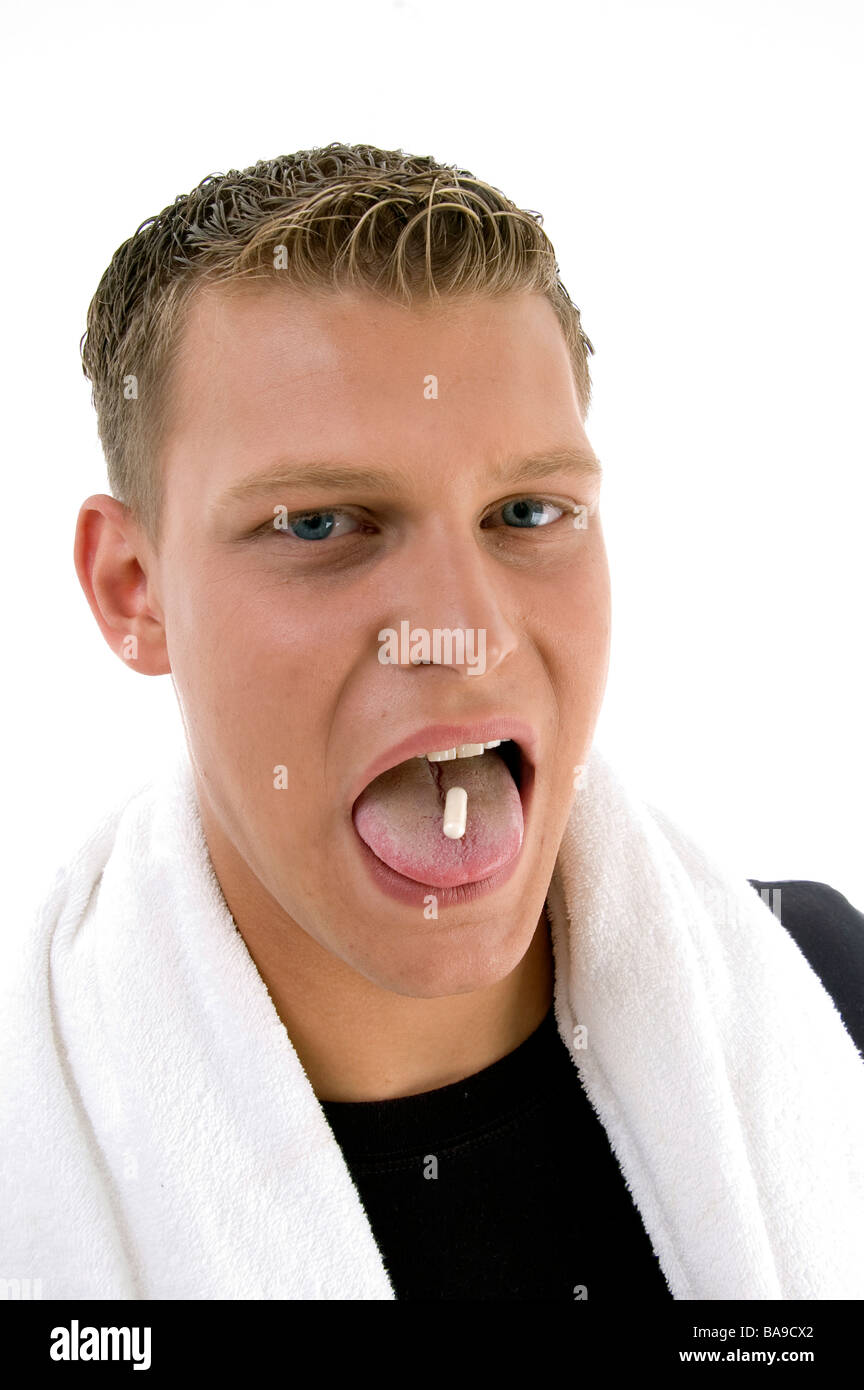 man going to eat capsule Stock Photo - Alamy