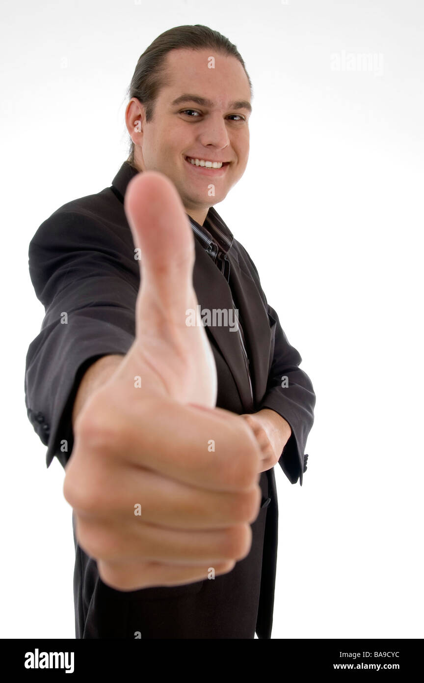 pleased businessman wishing goodluck Stock Photo - Alamy