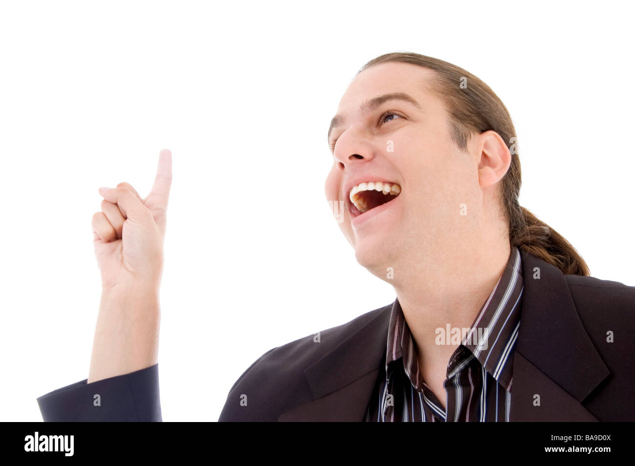 happy business pointing upwards Stock Photo - Alamy