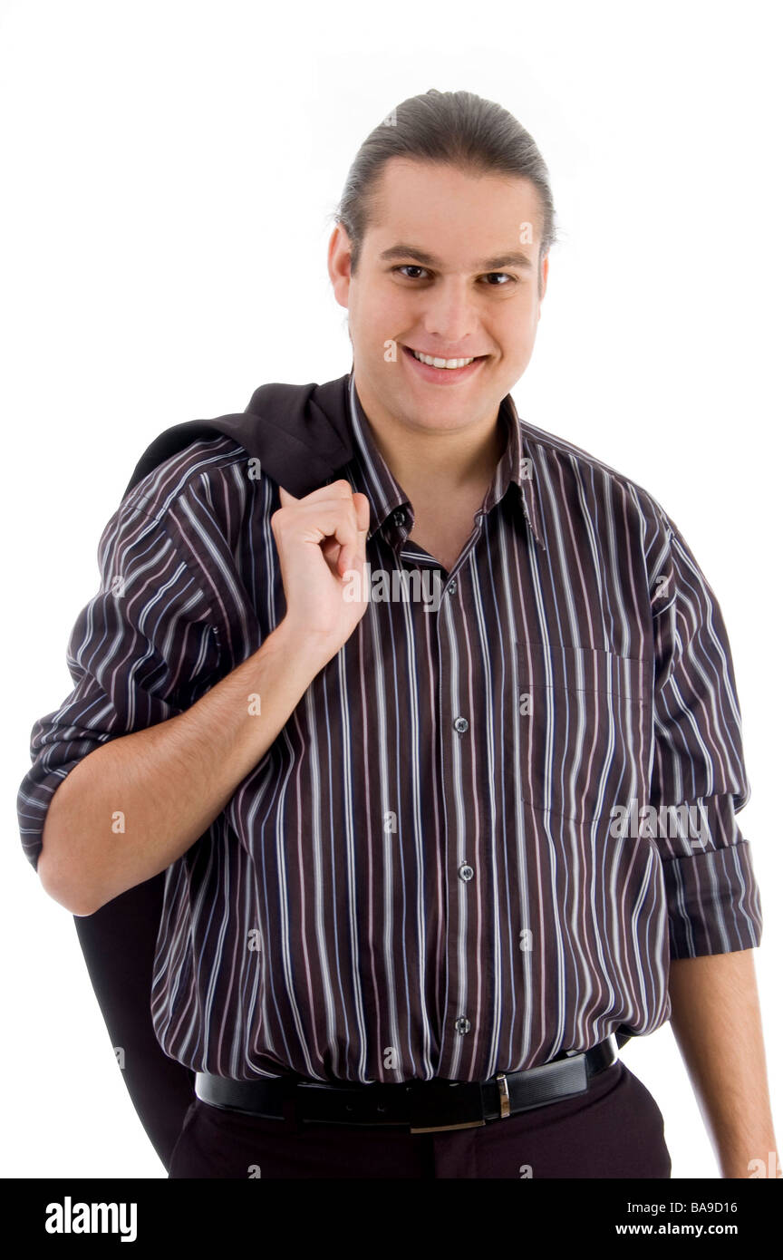 man holding his coat on back Stock Photo - Alamy