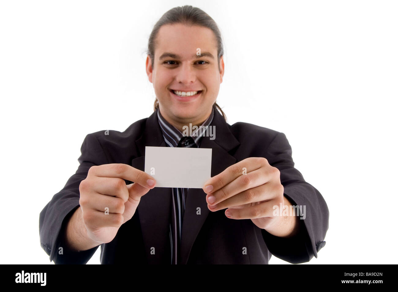 young executive posing with business card Stock Photo - Alamy