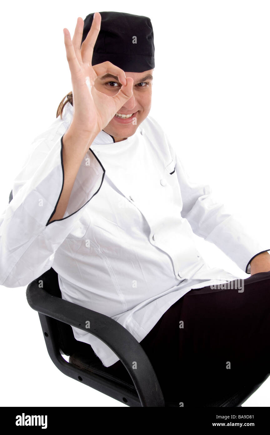 handsome chef with okay hand gesture Stock Photo - Alamy