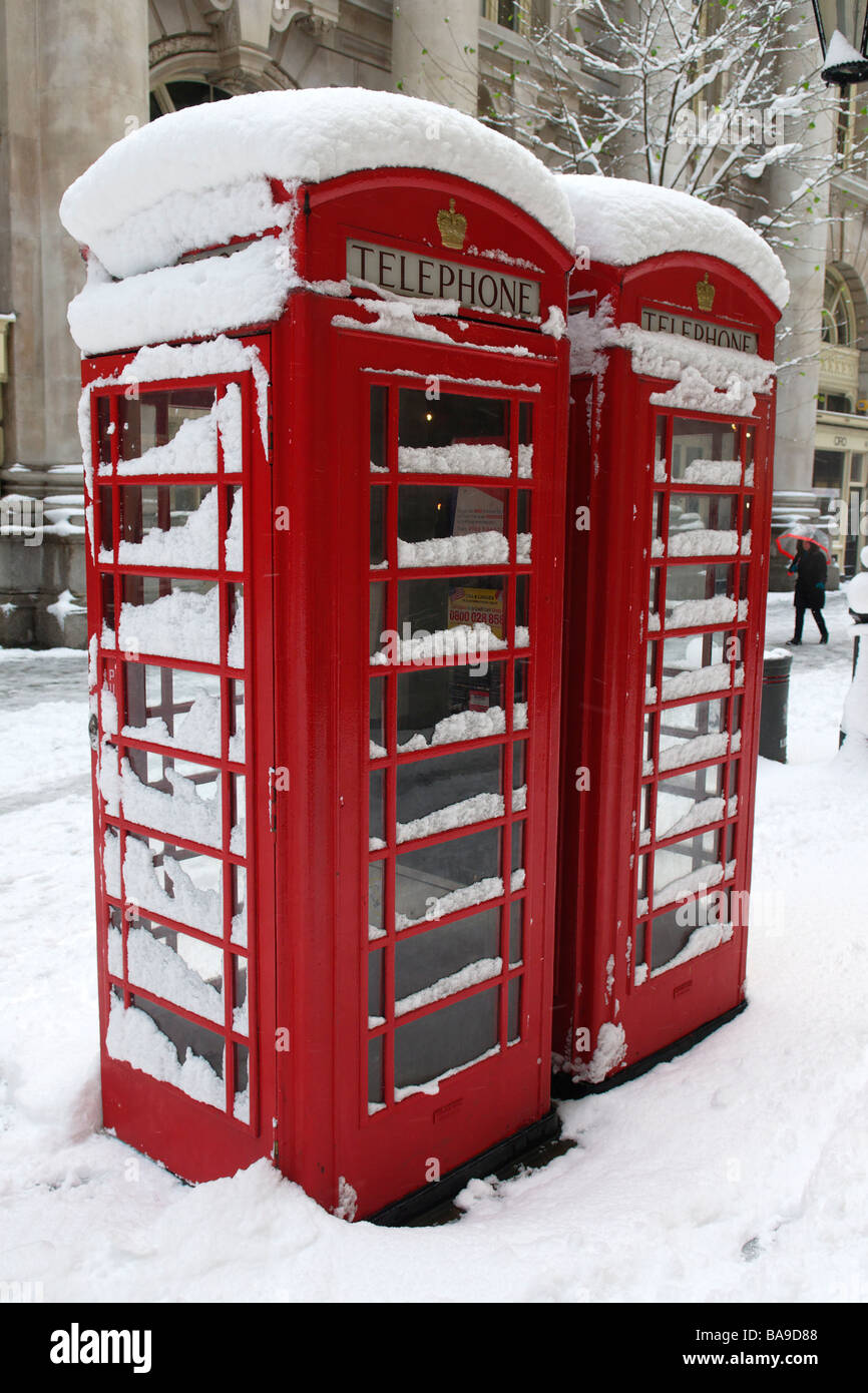 Snow Covered Telephone boxes in the City of London 2 Feb 2009 Stock ...