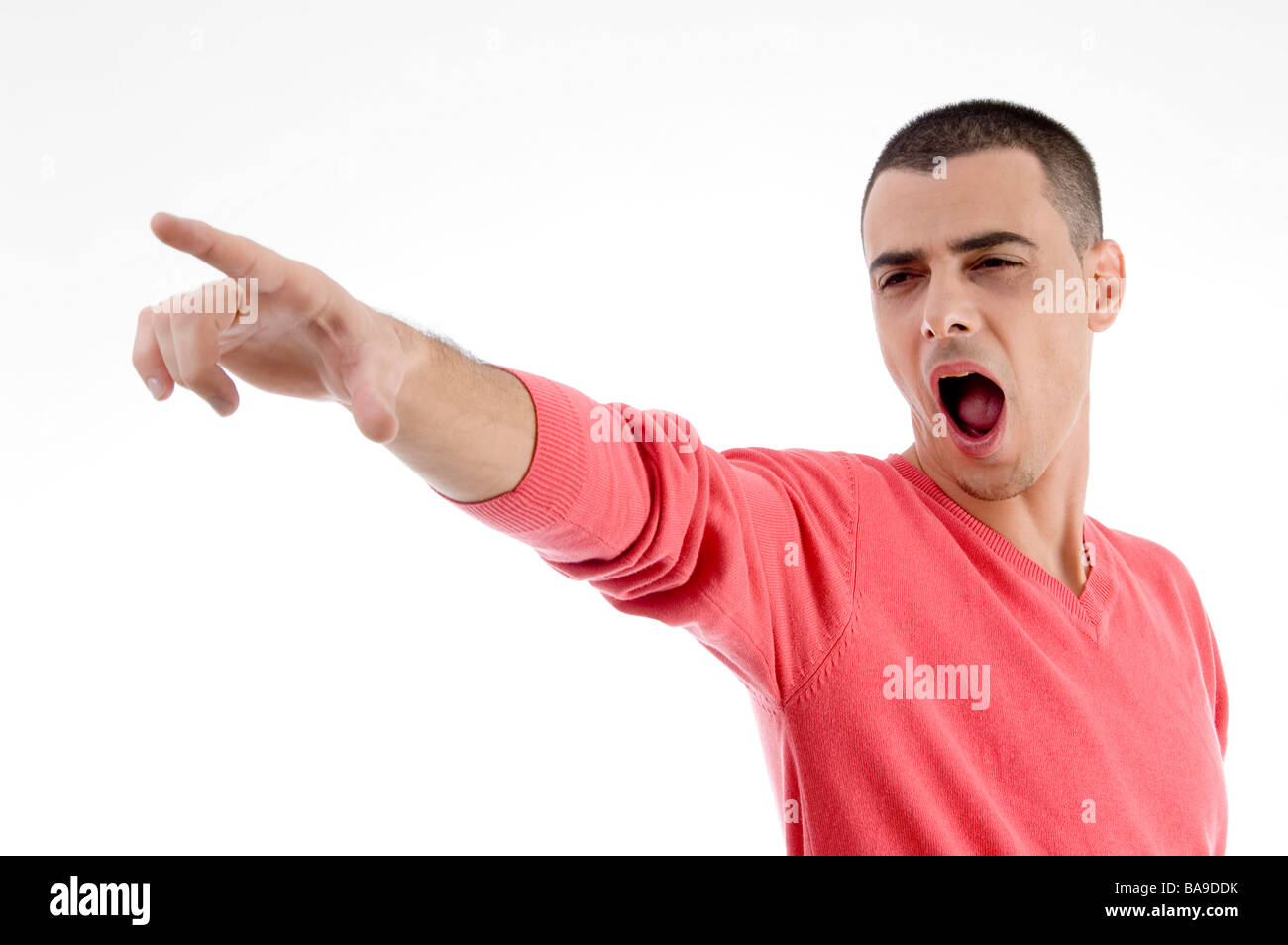 shouting man pointing side Stock Photo - Alamy