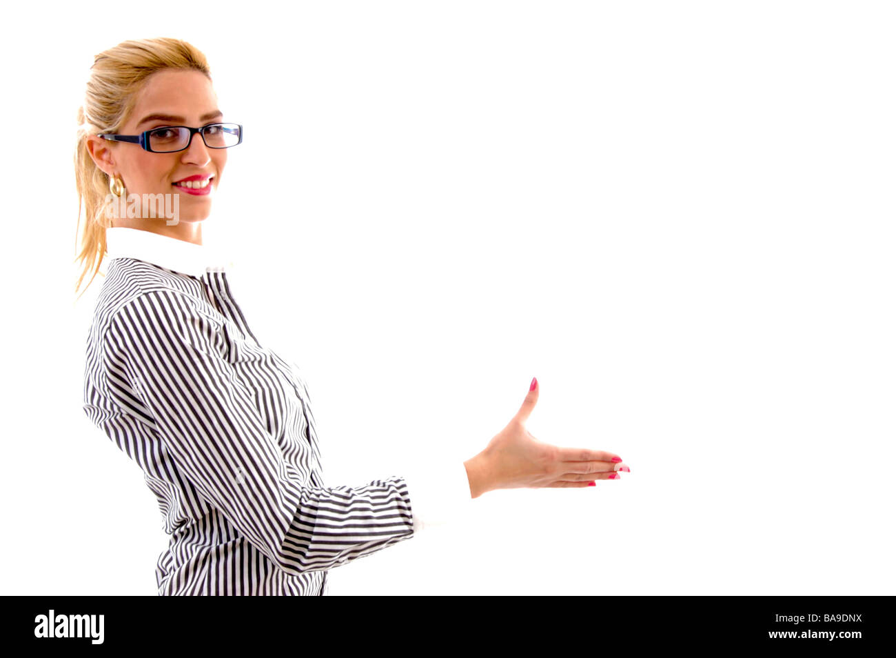 side view of woman offering handshake Stock Photo - Alamy