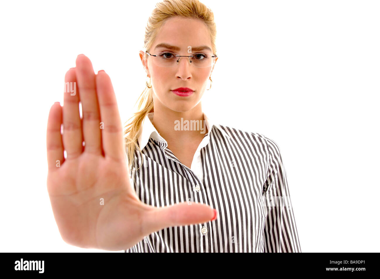 front view of female asking to stop Stock Photo - Alamy
