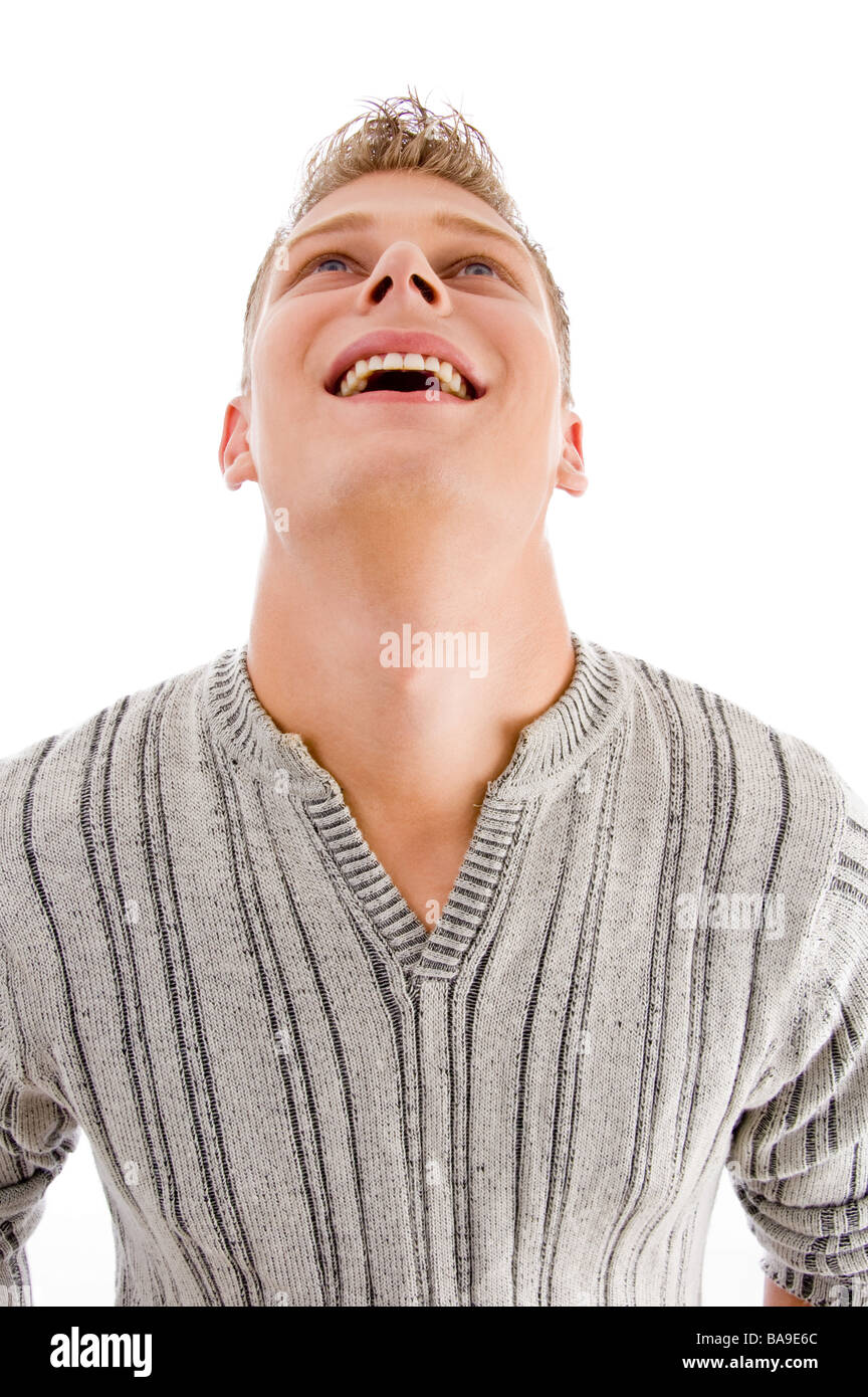 smiling handsome man looking upward Stock Photo - Alamy