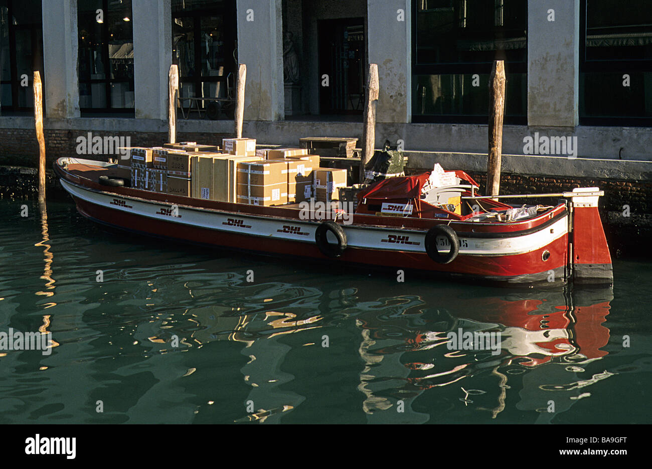 Venice, Island of Murano, DHL, delivery boat Stock Photo - Alamy