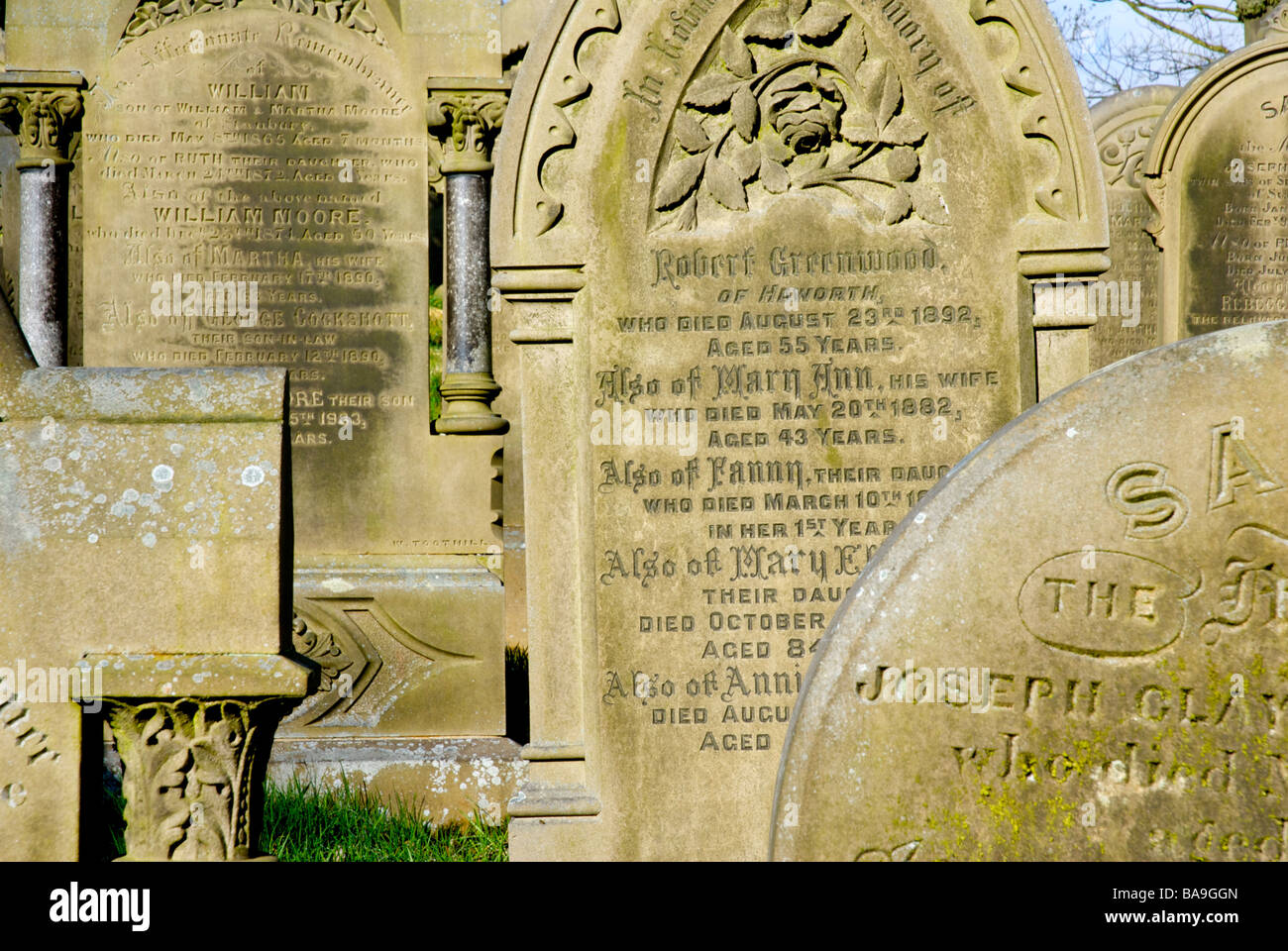 Gravestones in the churchyard at Haworth, West Yorkshire, England UK ...