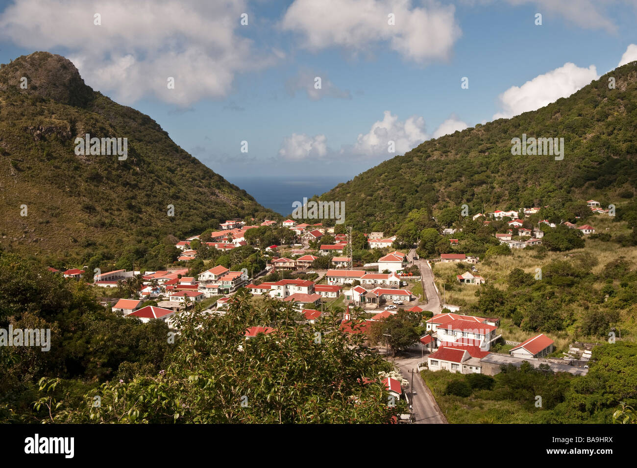 View of the Caribbean town of The Bottom, Saba's capital and ...