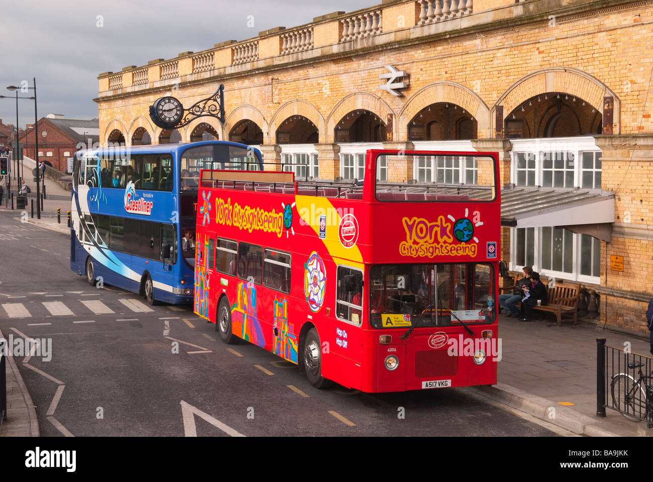 A red york citysightseeing tour open top double decker bus outside the ...