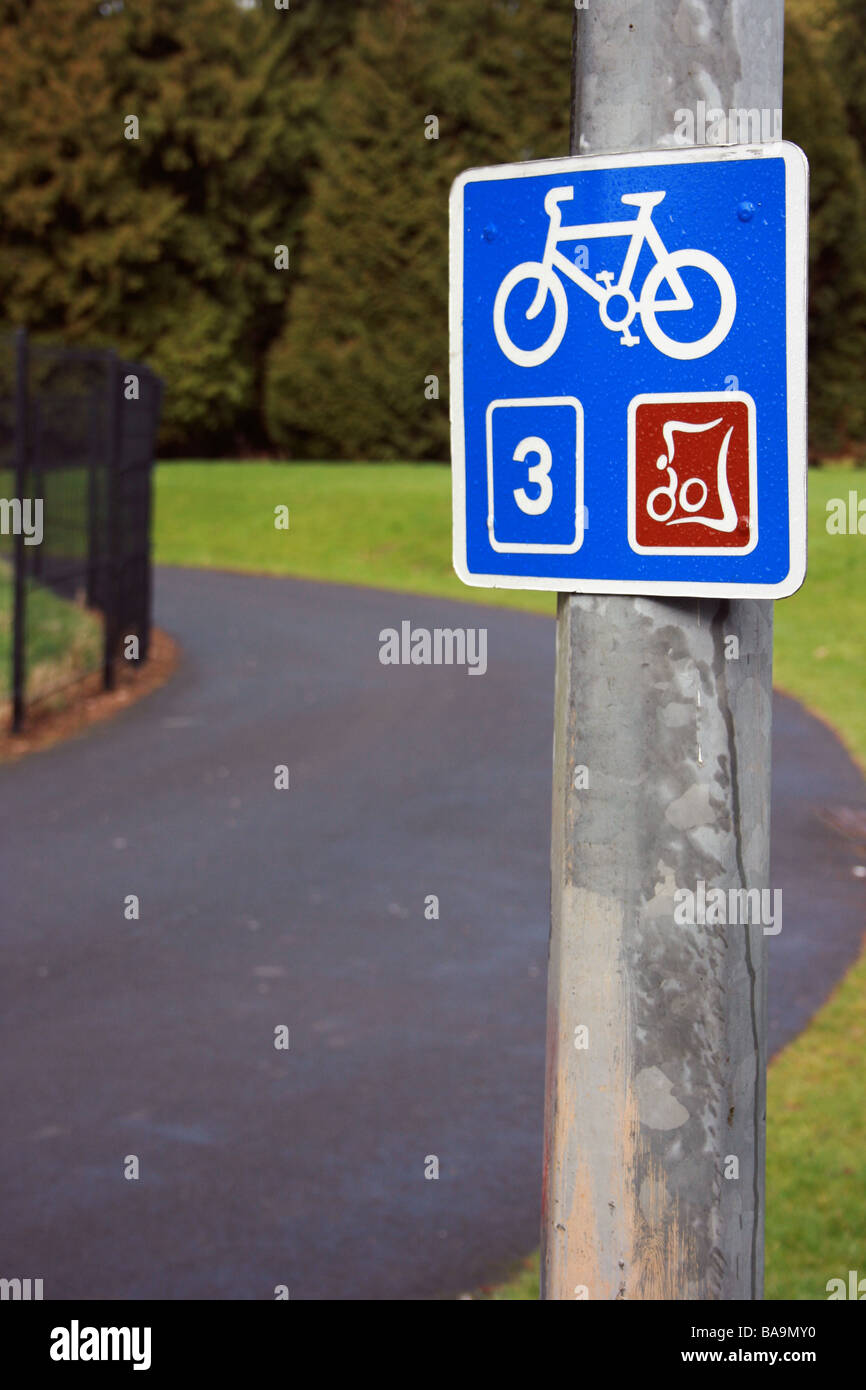 cycle route sign in Antrim town, Northern Ireland Stock Photo - Alamy