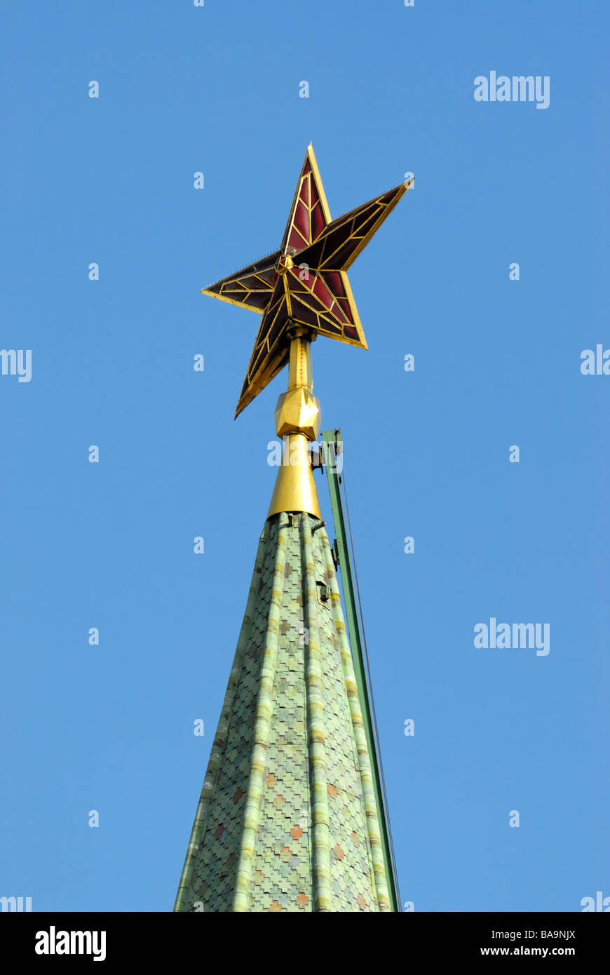 Spike of Moscow Kremlin tower with red ruby star Stock Photo - Alamy