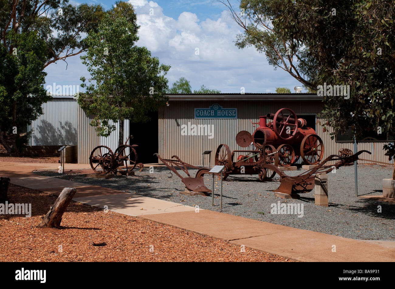 Old machinery exhibits in the courtyard of the Great Cobar Heritage ...