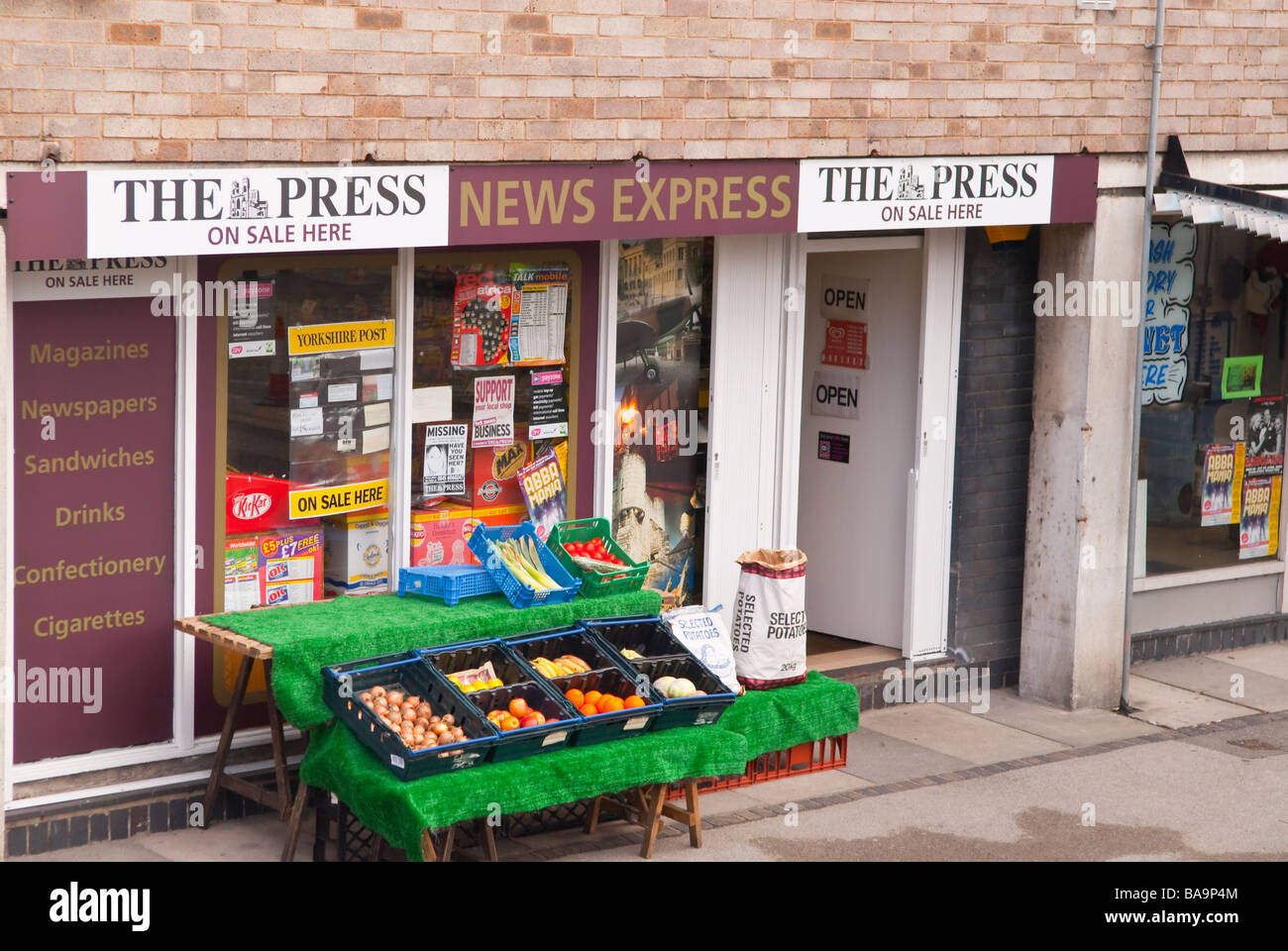 A newsagents shop store selling fruit & veg outside in York,Yorkshire ...