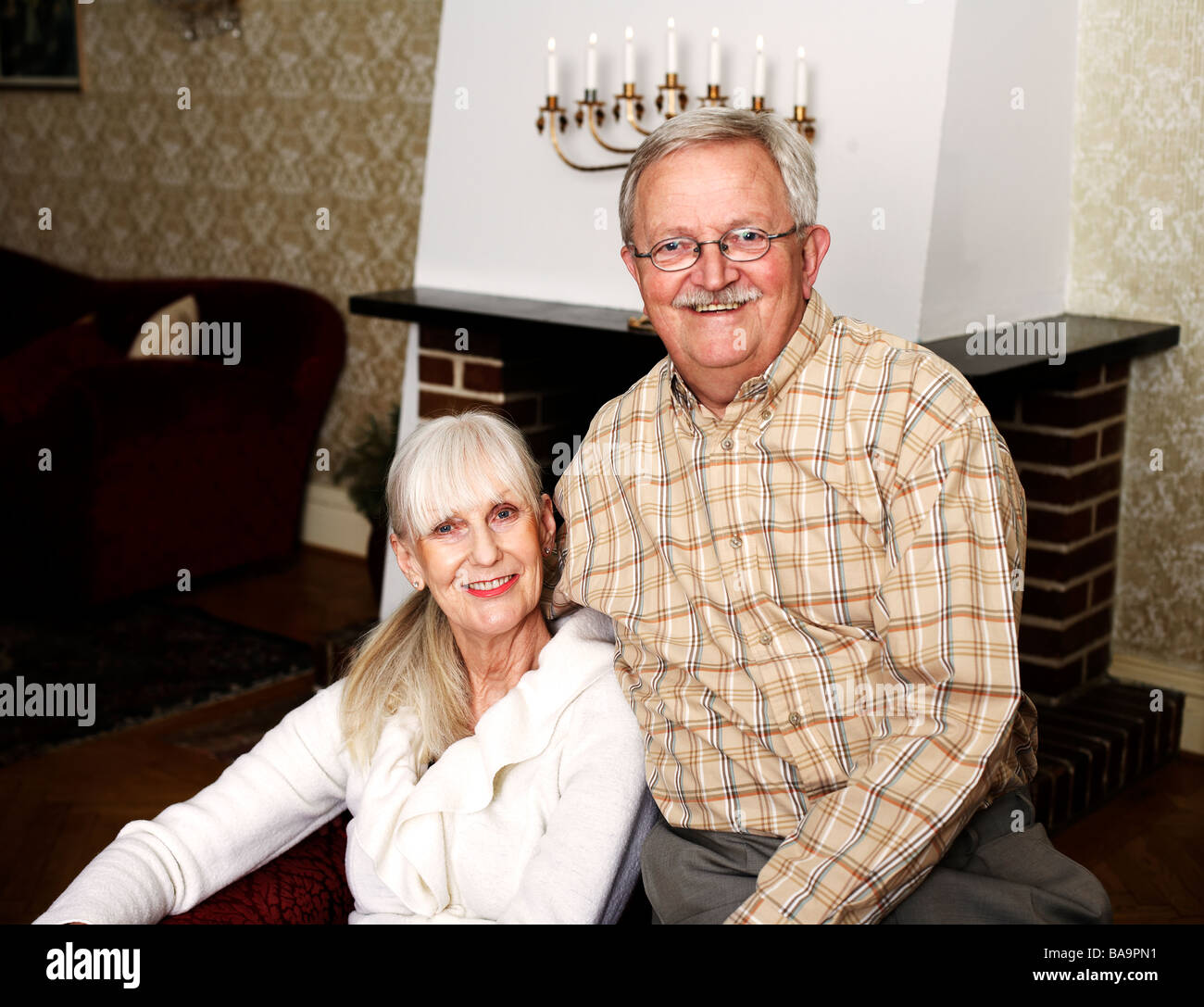 Portrait of an elderly smiling scandinavian couple, Sweden Stock Photo ...