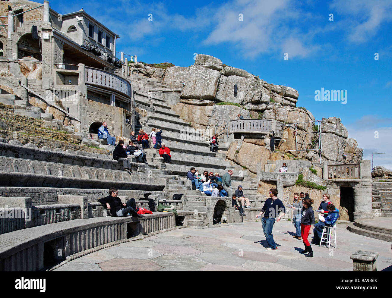 Minack theatre porthcurno cornwall rehearsing play outdoors outside hi ...