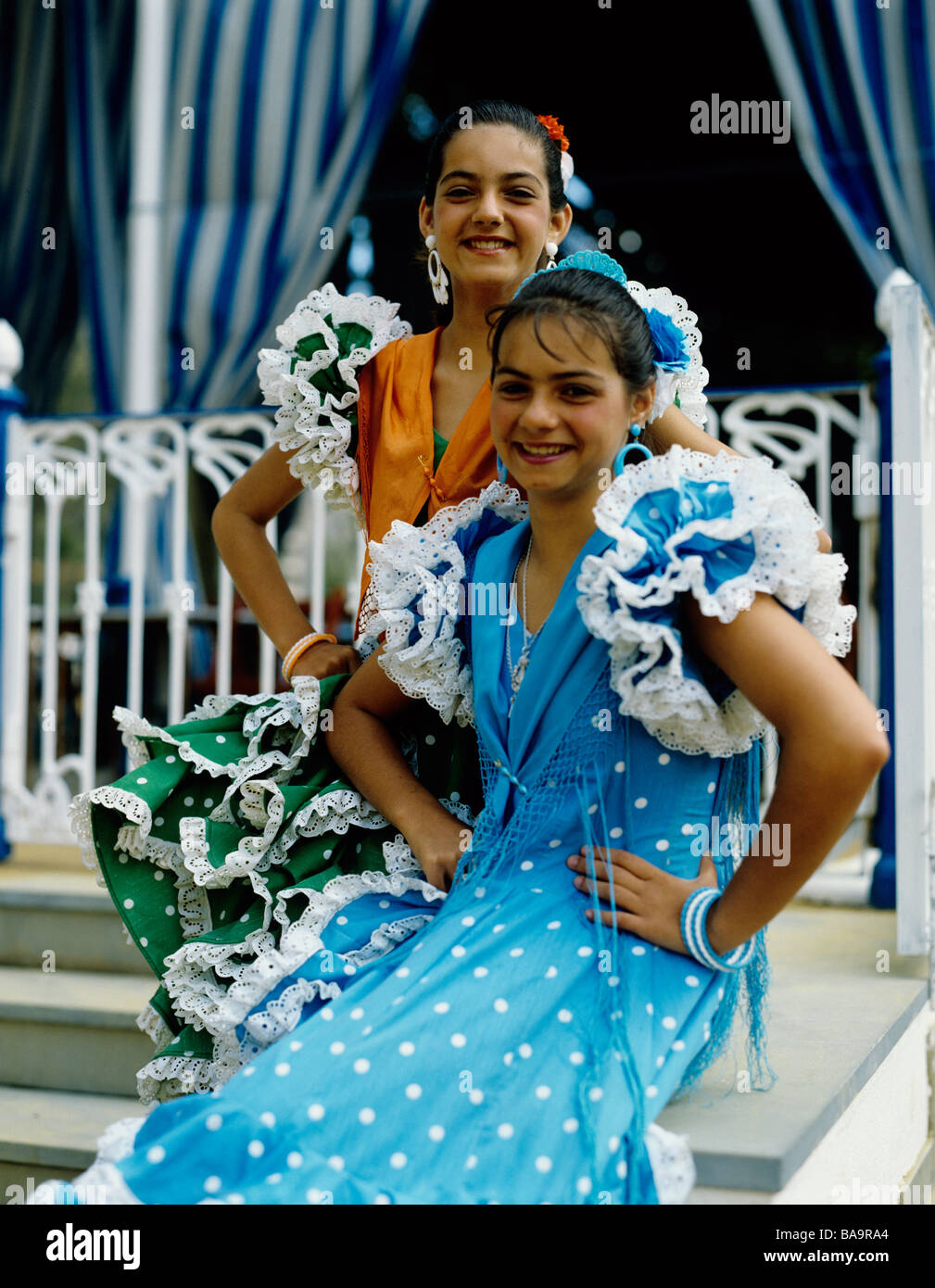 Spanish Girls in local costume Stock Photo - Alamy