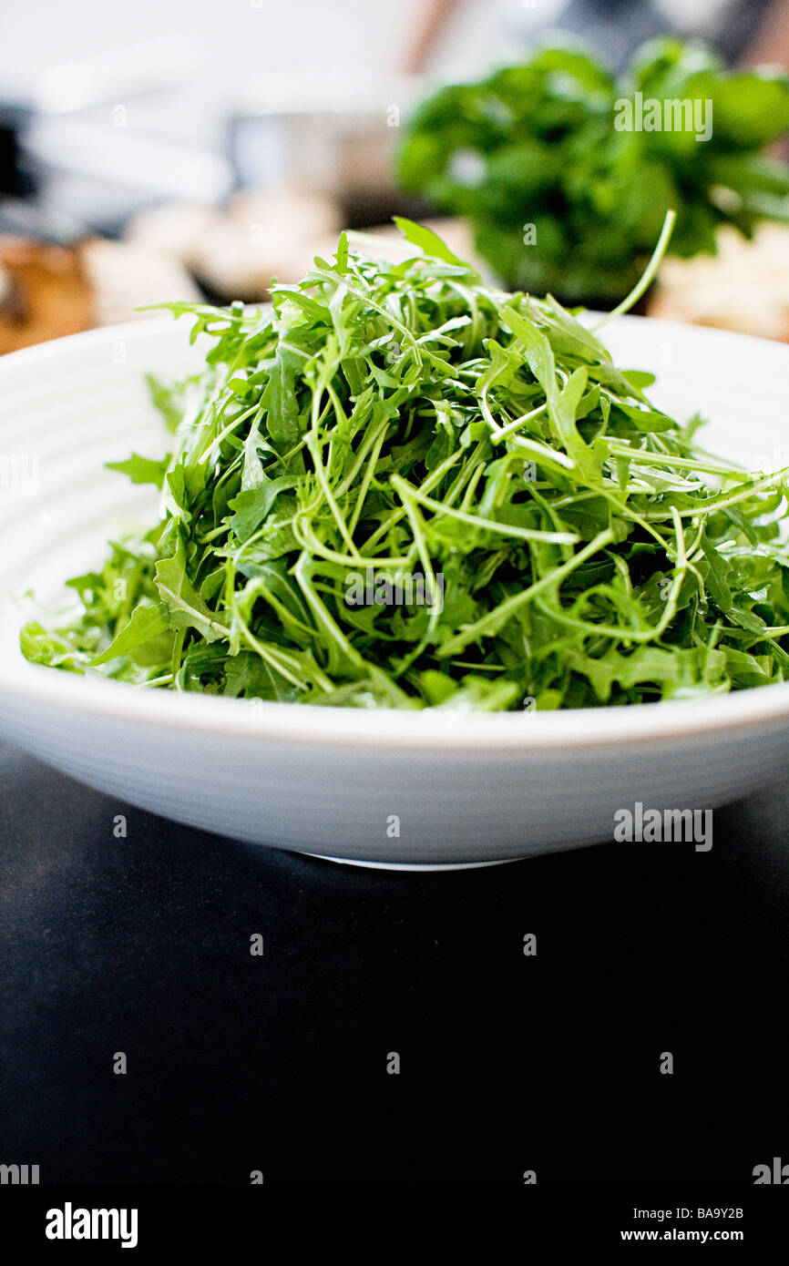 Rucola in a bowl, close-up, Sweden Stock Photo - Alamy