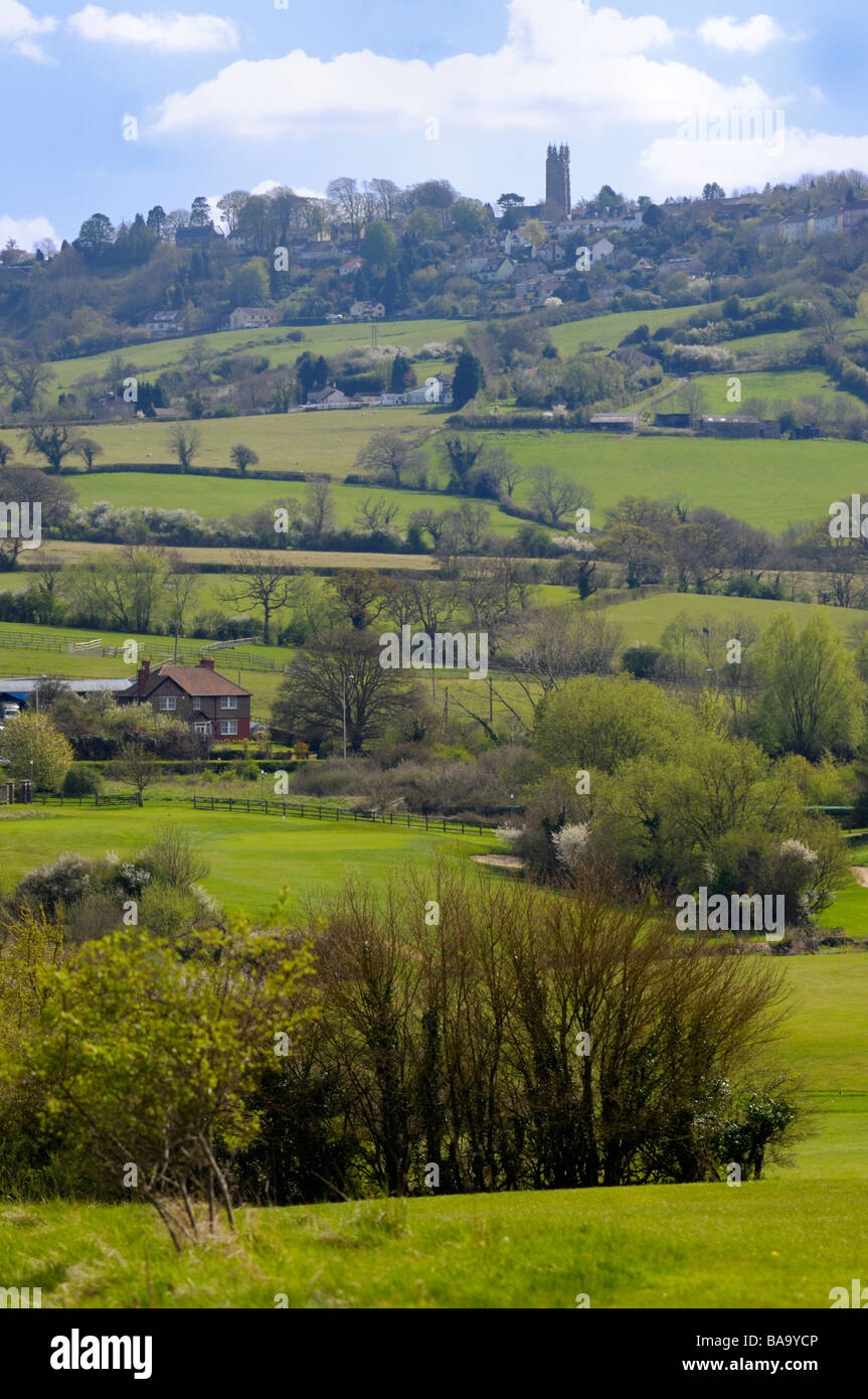 Springtime fields below village of Dundry Somerset England Stock Photo ...