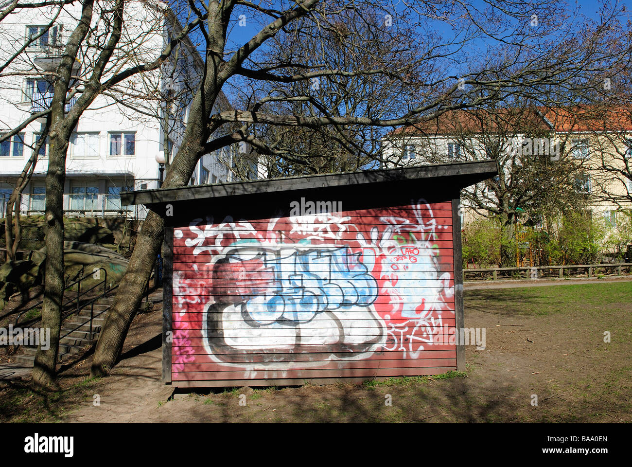 Graffiti on a shell Sweden Stock Photo - Alamy