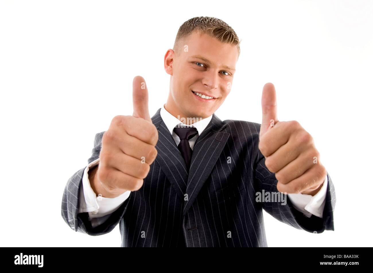 smiling handsome lawyer showing thumbs up with both hands Stock Photo ...