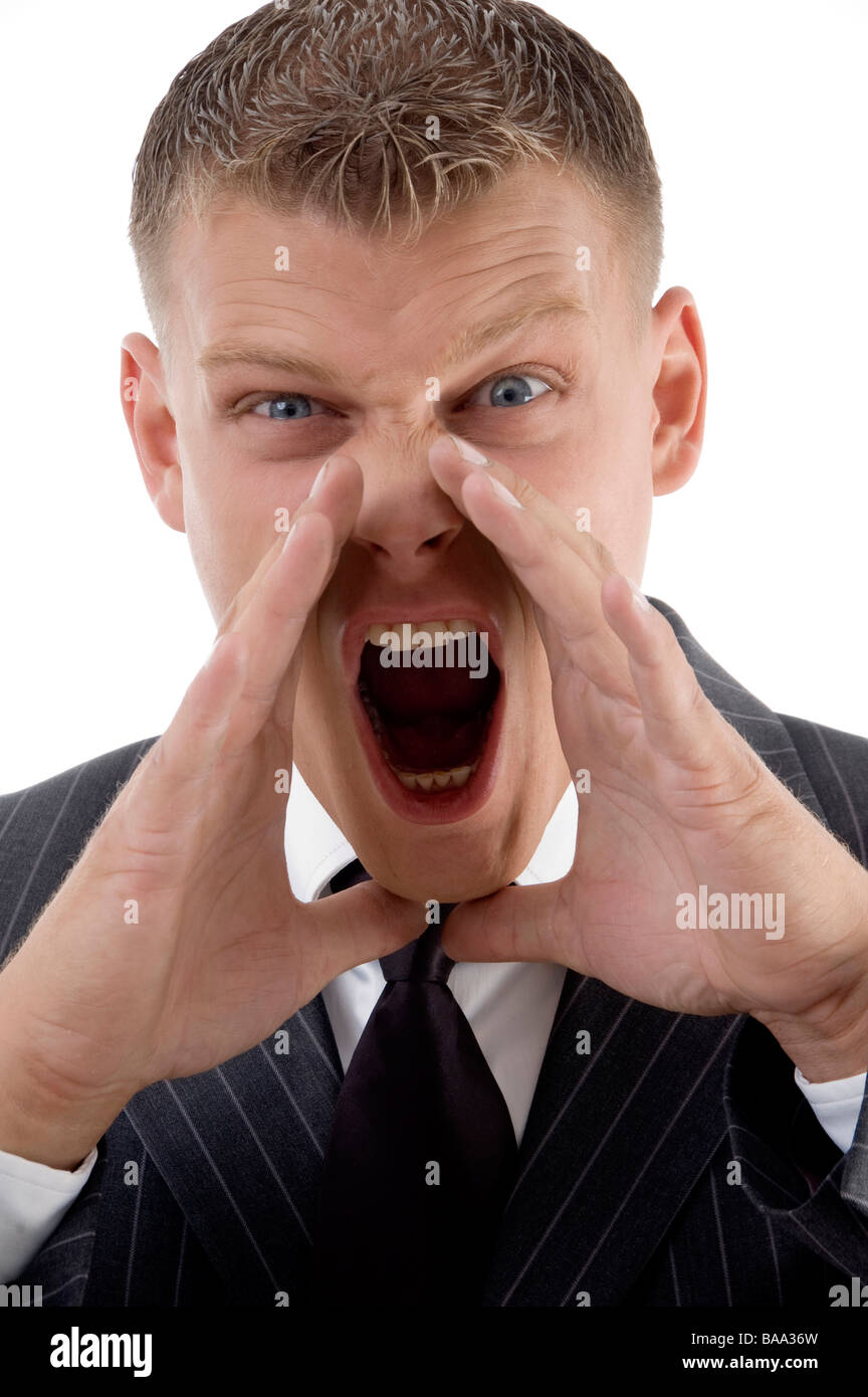 portrait of shouting young manager Stock Photo - Alamy