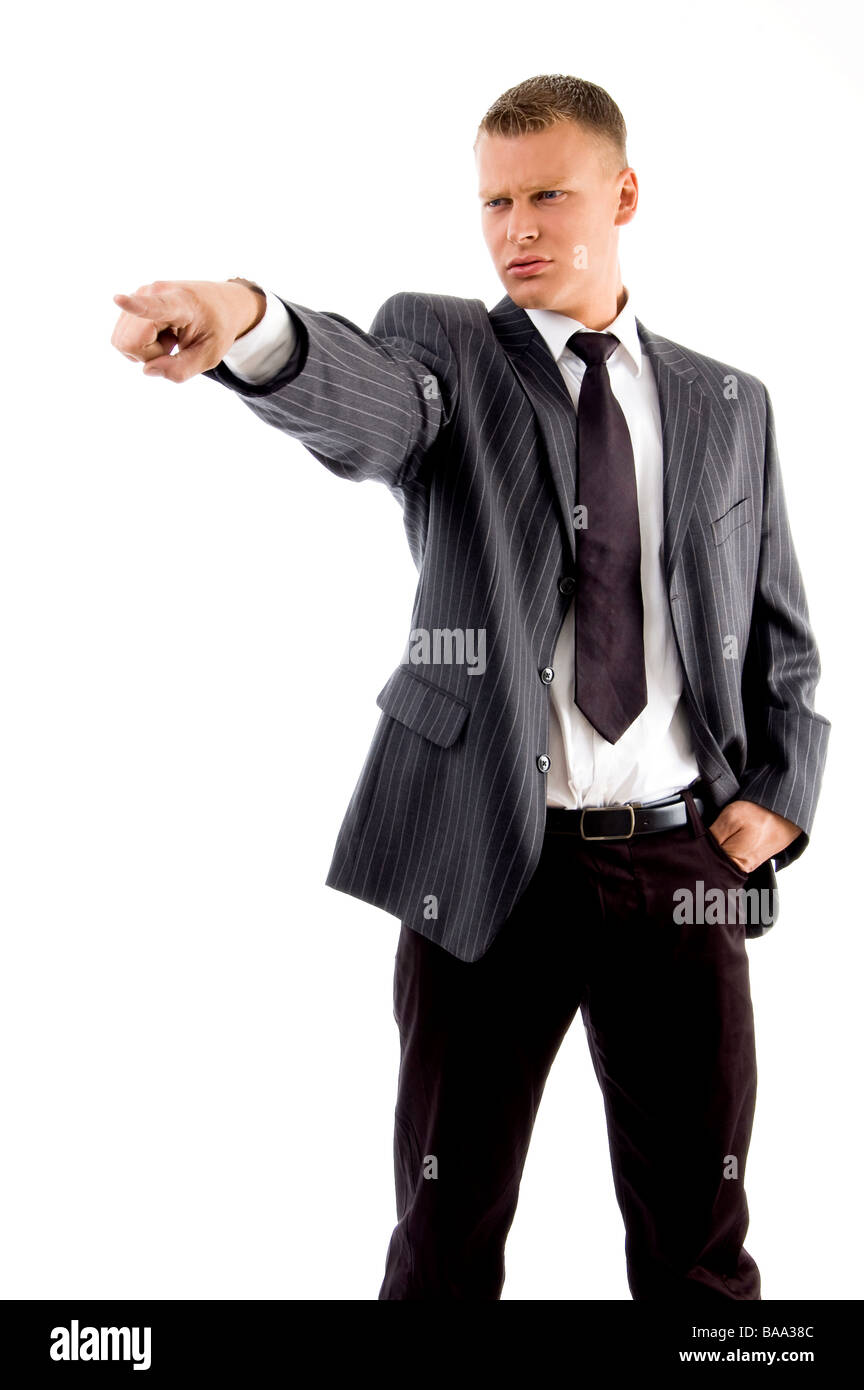 standing manager pointing sideways Stock Photo - Alamy
