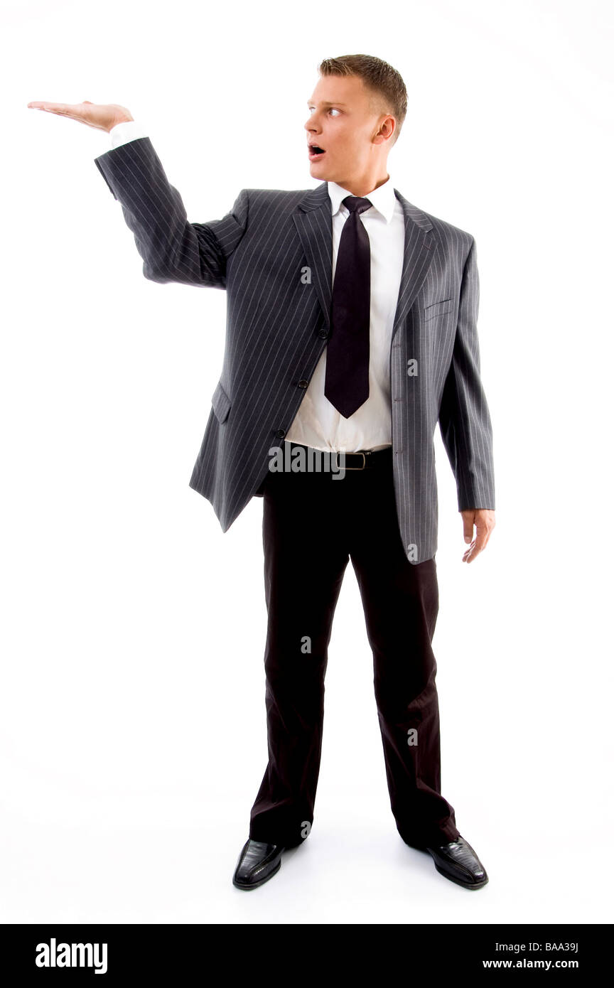 standing adult handsome man with open palm Stock Photo - Alamy