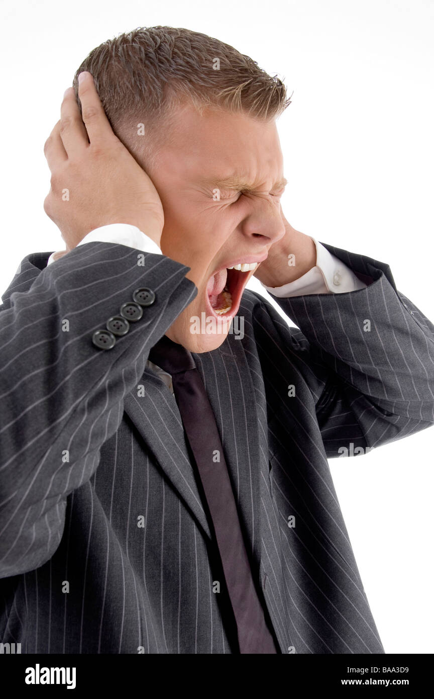 side pose of shouting businessman Stock Photo - Alamy