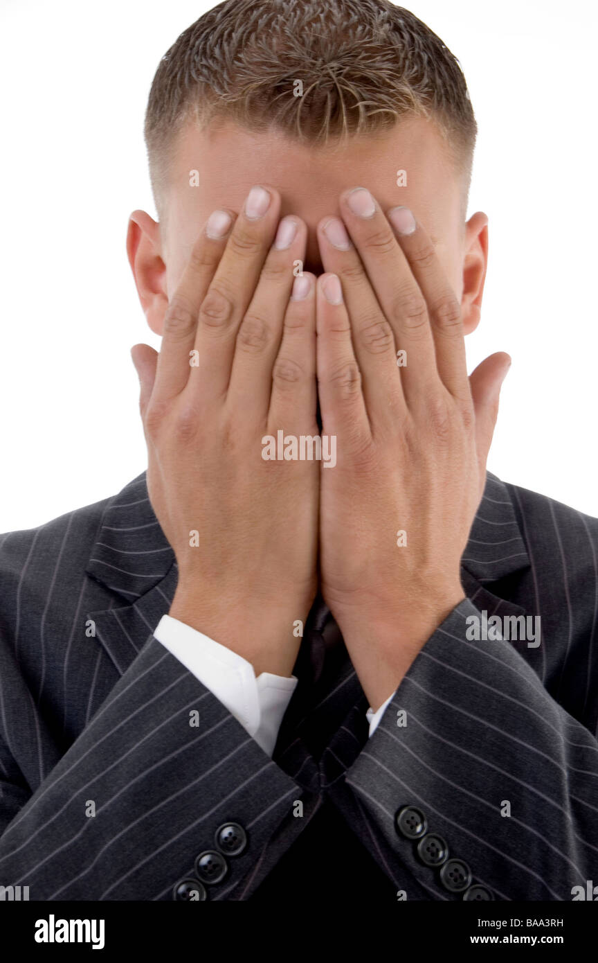 shy businessman hiding his face Stock Photo - Alamy