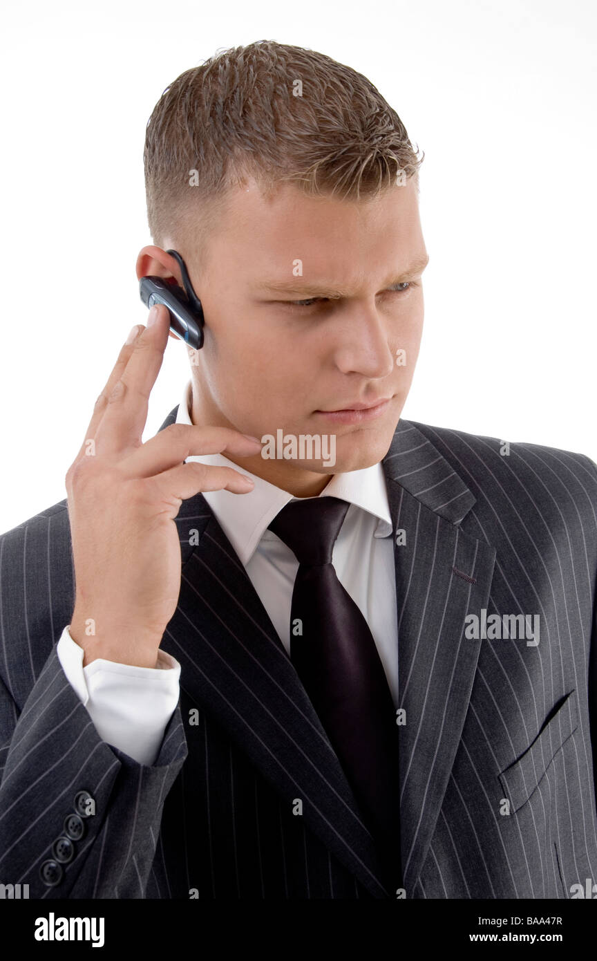 young man listening voice with headset Stock Photo - Alamy