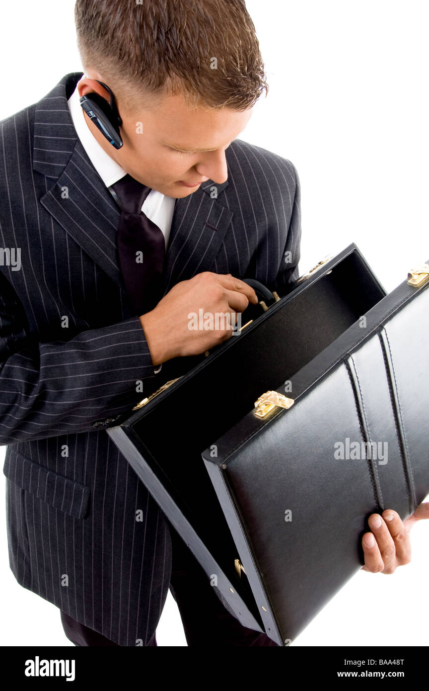 executive looking his empty briefcase Stock Photo - Alamy