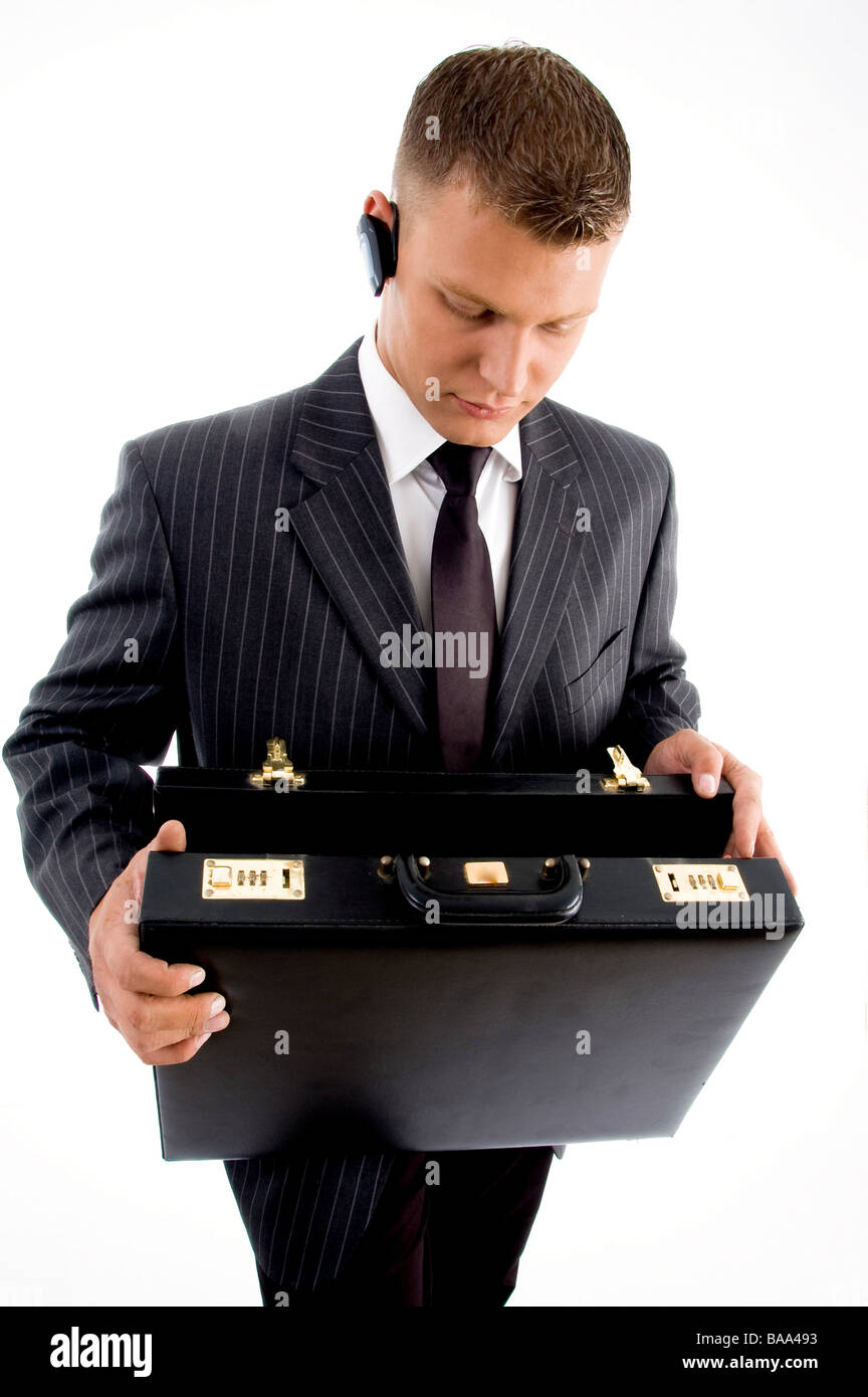 executive looking his empty briefcase Stock Photo - Alamy