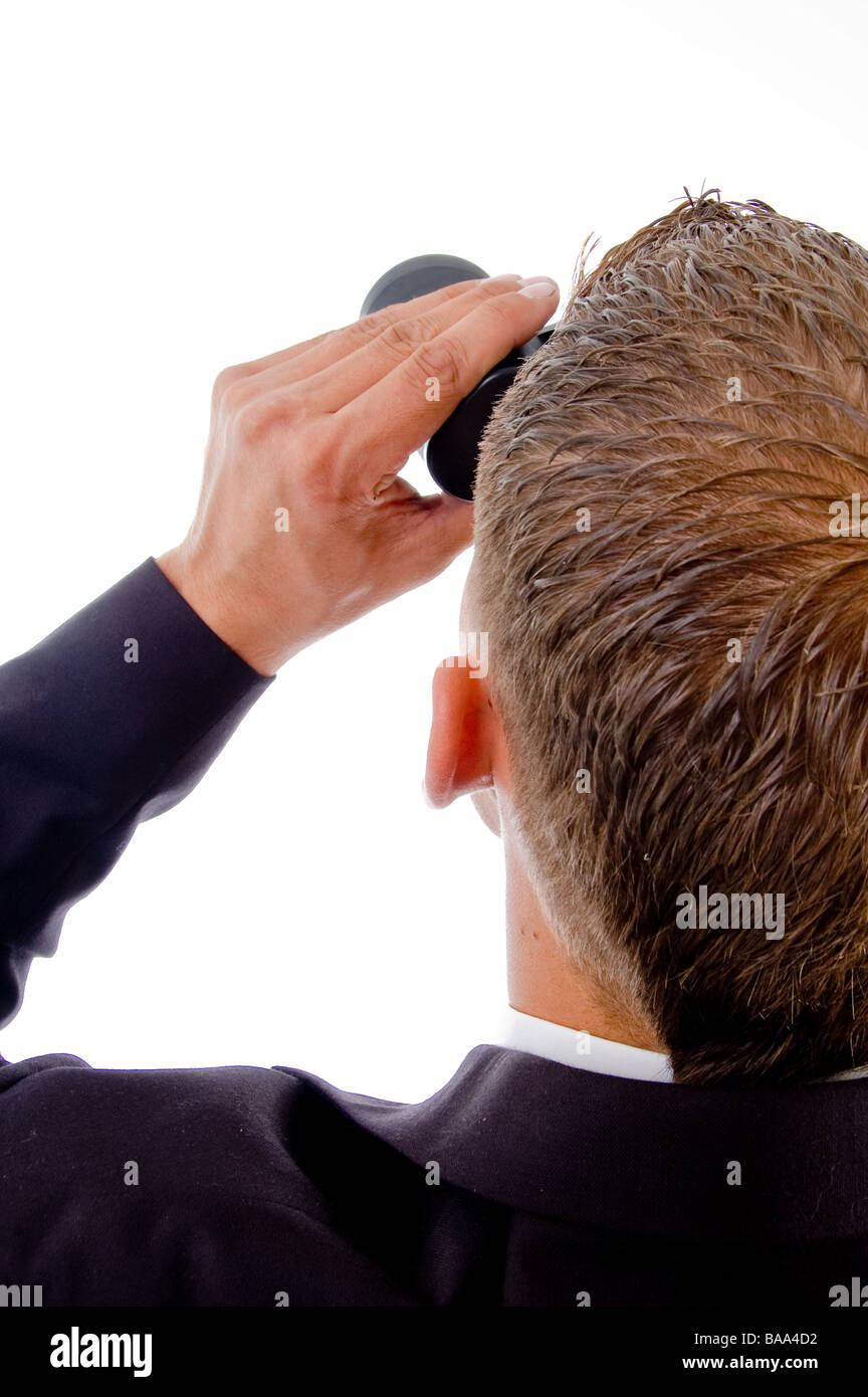 handsome service provider using binoculars Stock Photo - Alamy
