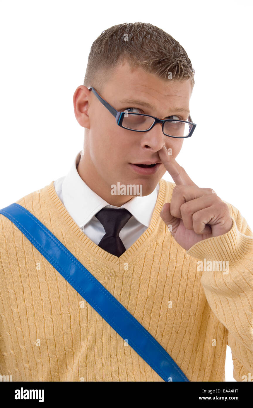 teenaged student digging his nose Stock Photo - Alamy