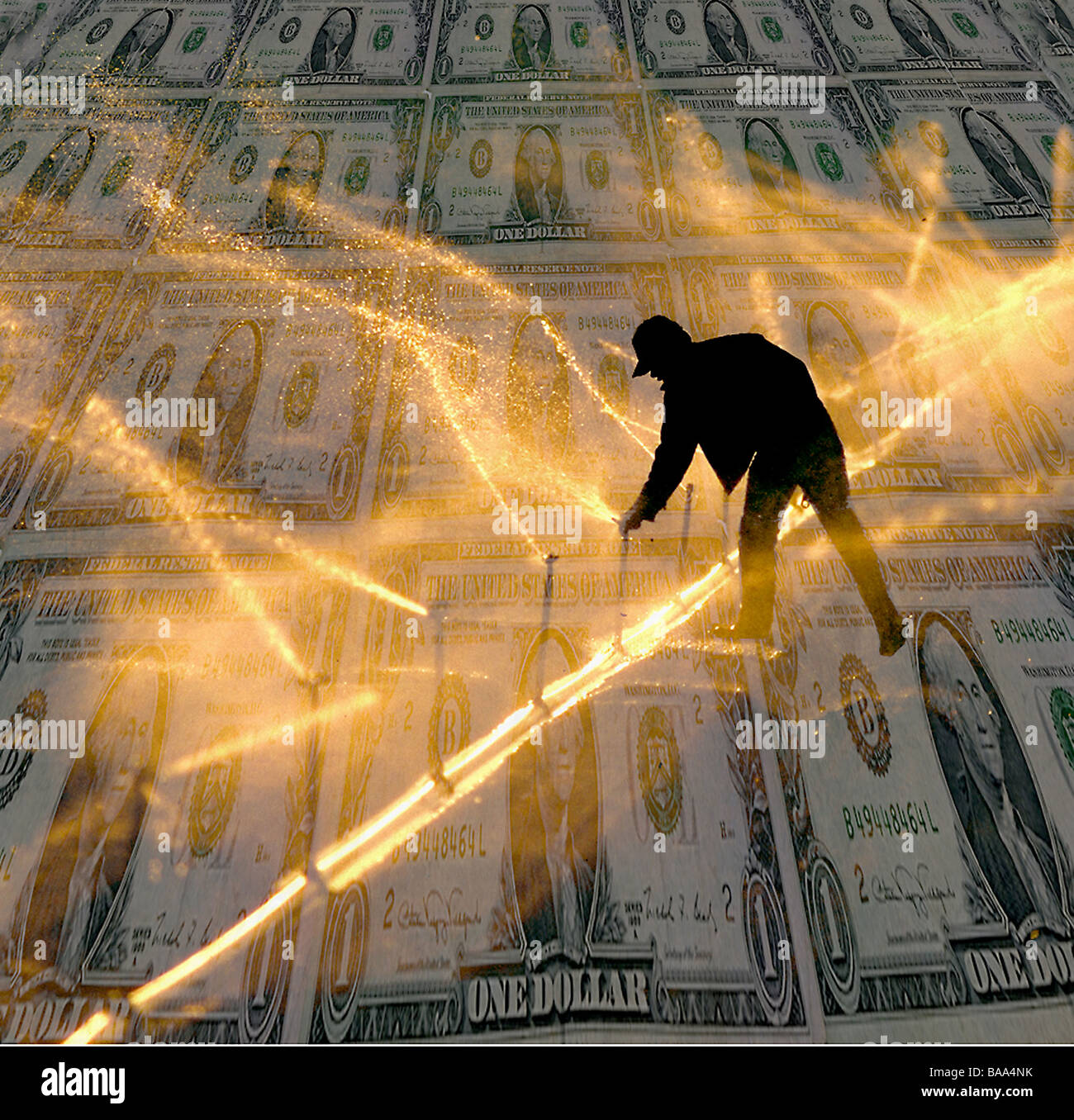 A digital composite of a silhouette of a man adjusting a water ...