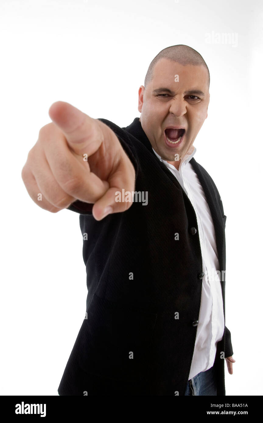 frustrated businessman shouting and pointing Stock Photo - Alamy